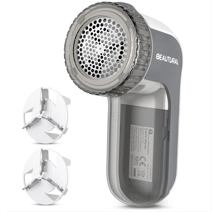 BEAUTURAL Fabric Shaver and Lint Remover Sweater Defuzzer with 2 Speeds 2 Replaceable Stainless Steel Blades Battery Operated Remove Clothes Fuzz Lint Balls Pills Bobbles